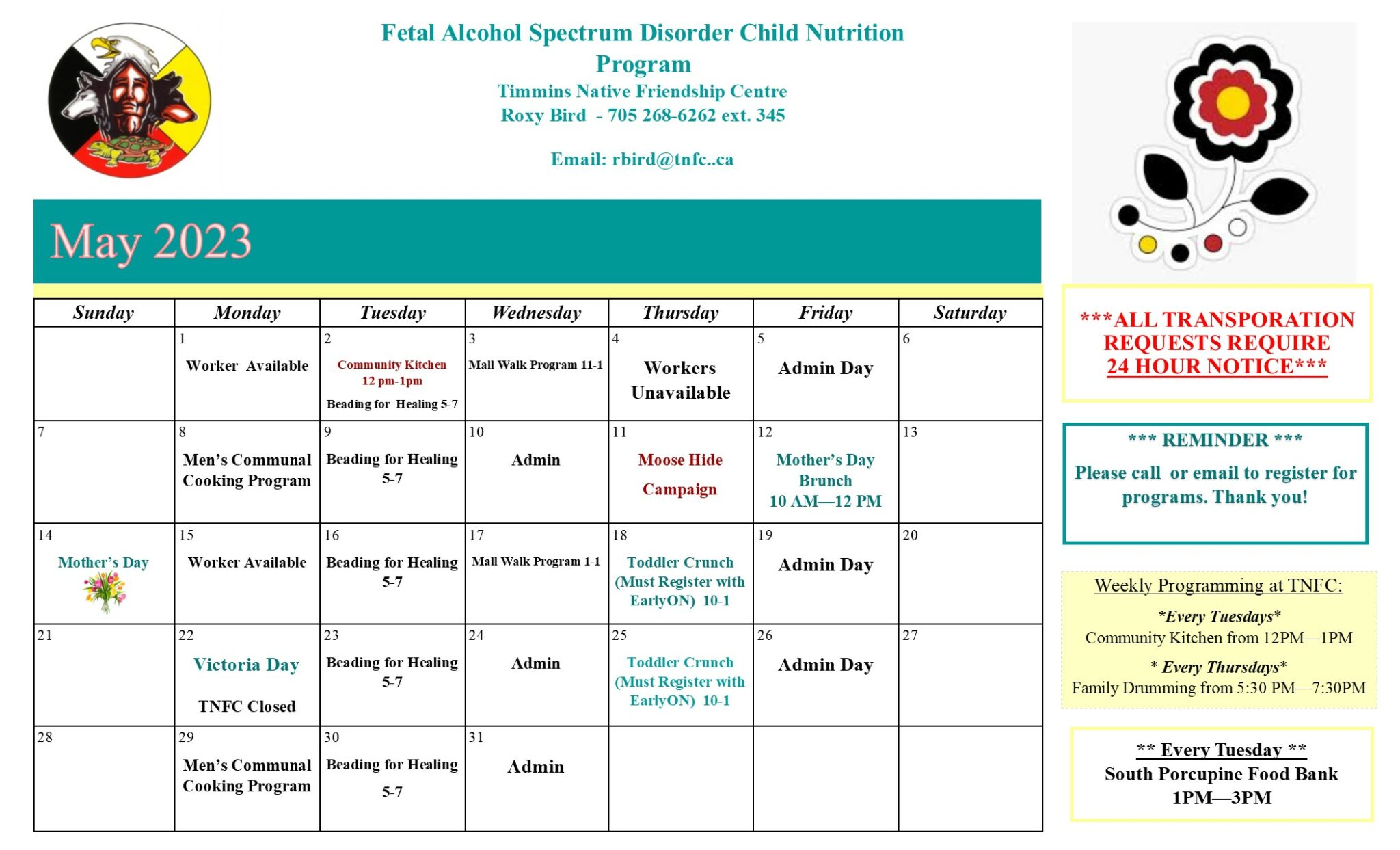 Program Calendars – Timmins Native Friendship Centre