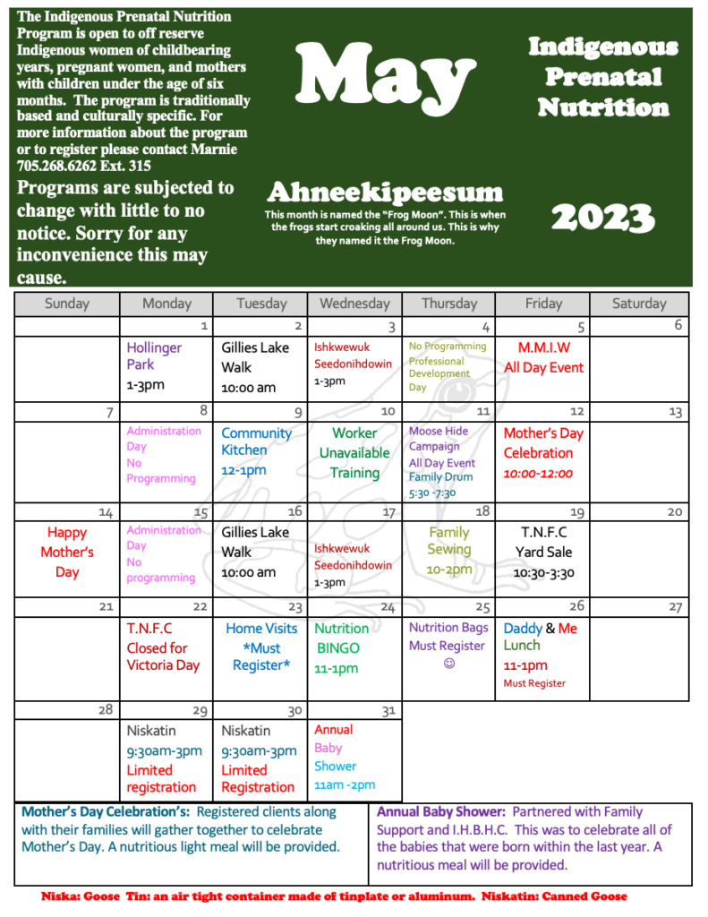 Program Calendars – Timmins Native Friendship Centre