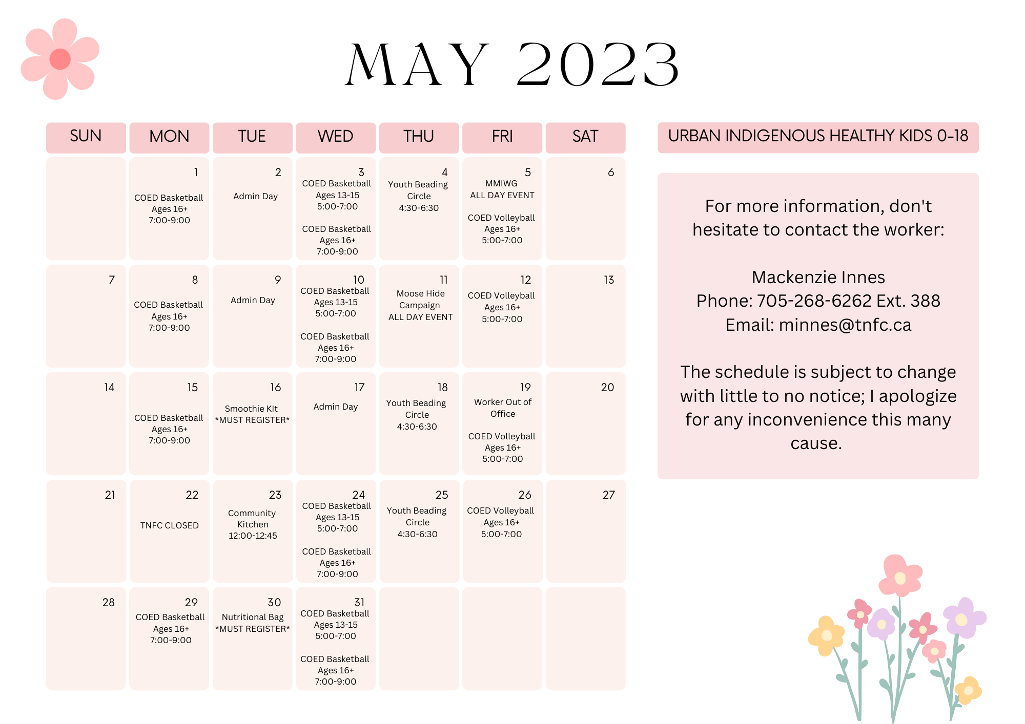 Program Calendars – Timmins Native Friendship Centre
