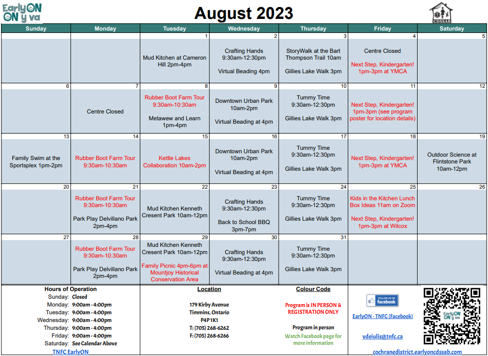 Program Calendars – Timmins Native Friendship Centre