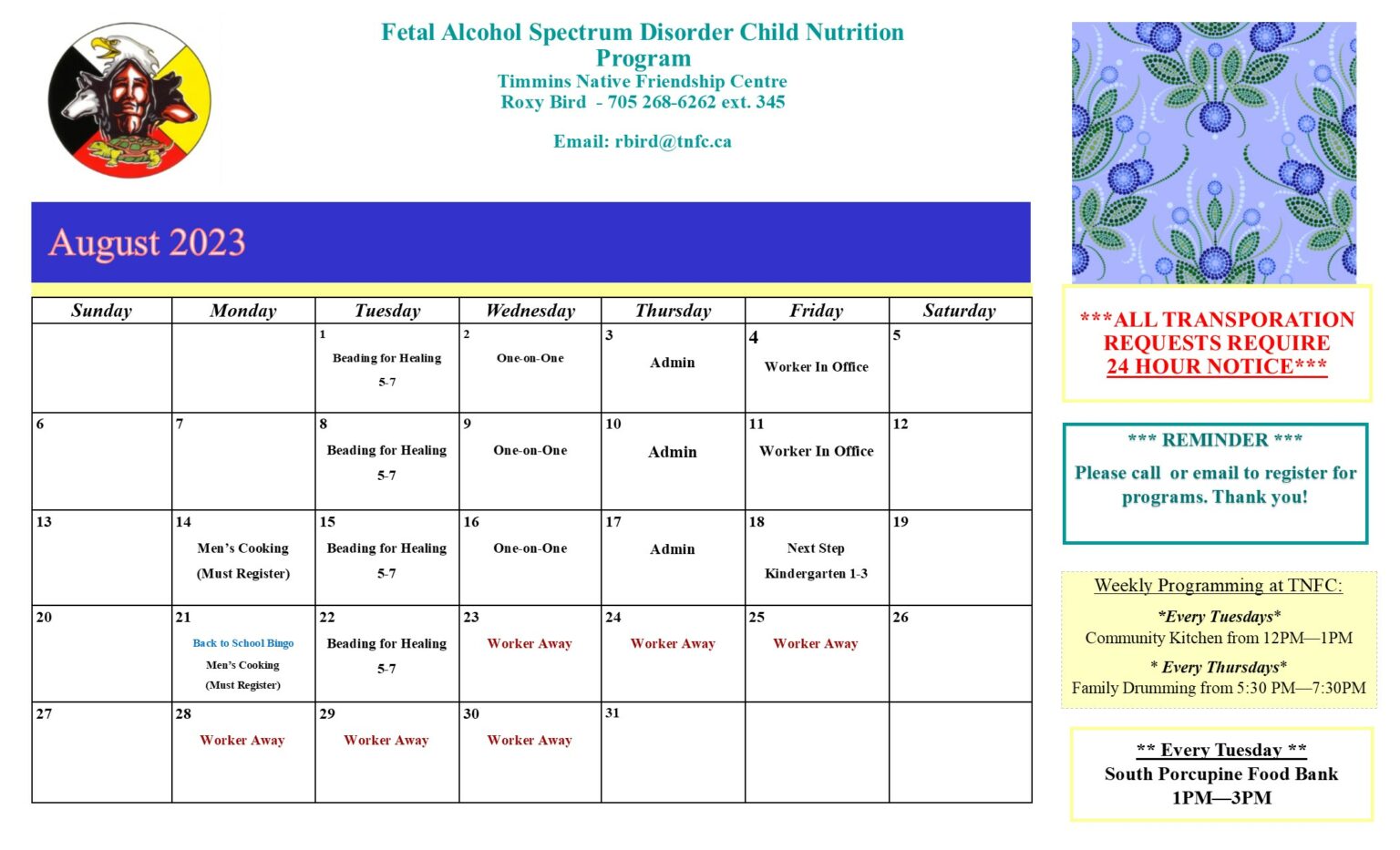 Program Calendars – Timmins Native Friendship Centre