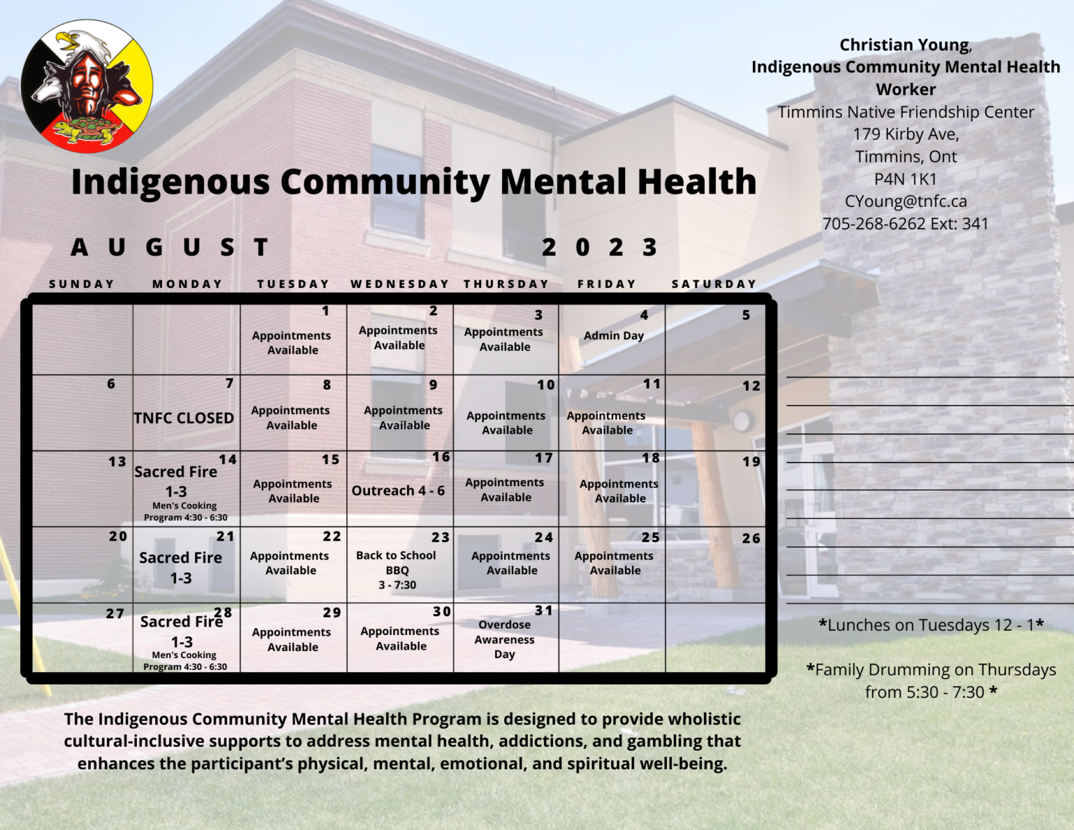 Program Calendars – Timmins Native Friendship Centre