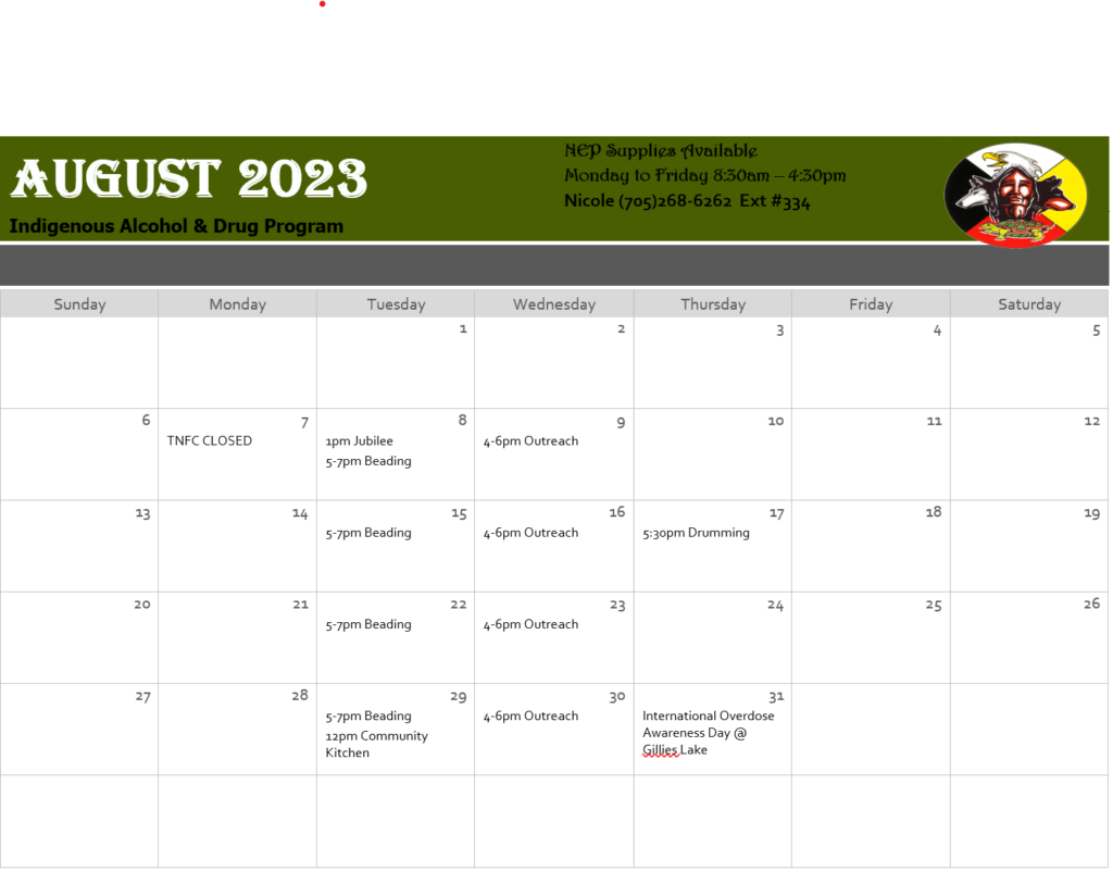 Program Calendars – Timmins Native Friendship Centre