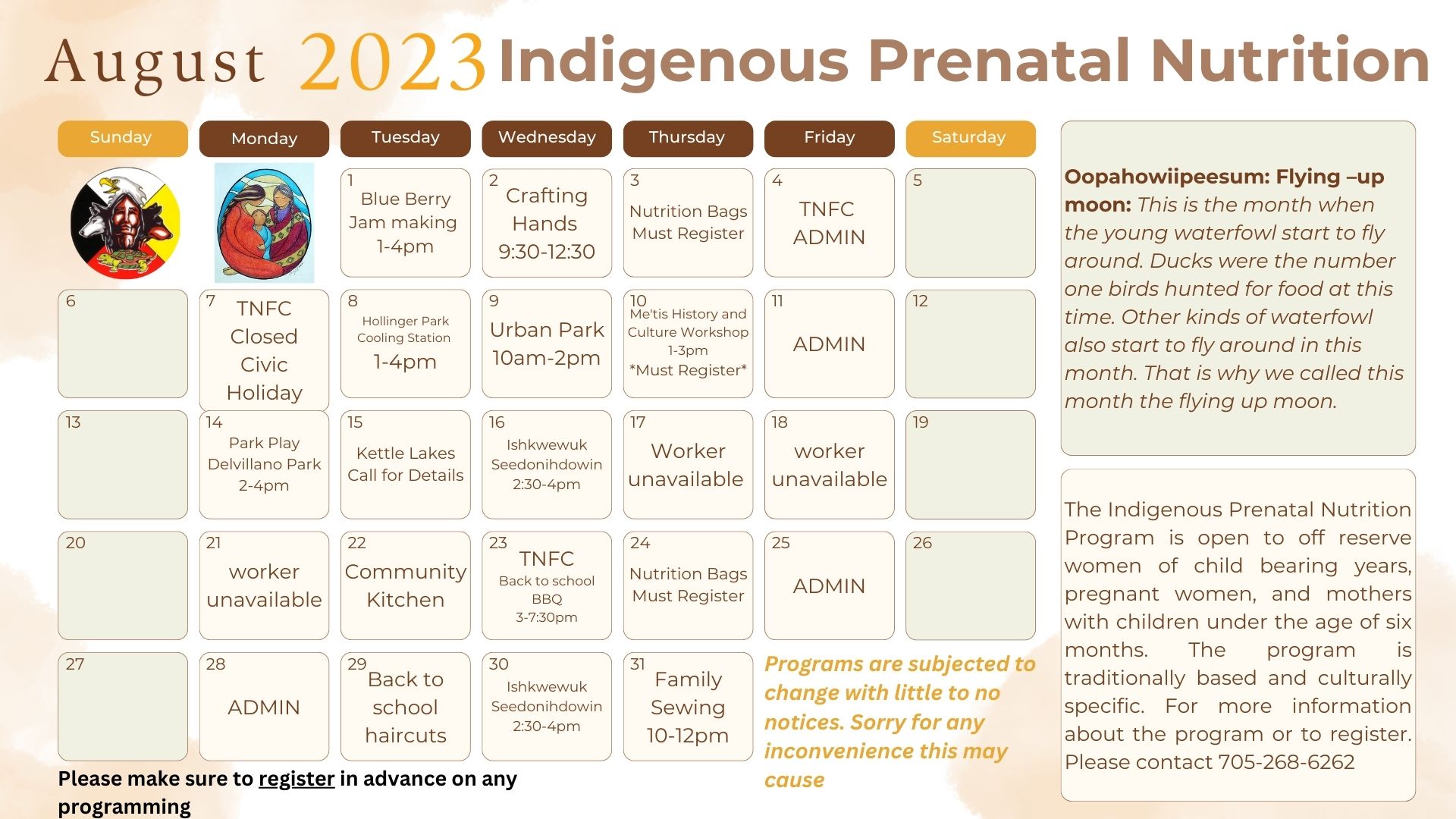 Program Calendars – Timmins Native Friendship Centre