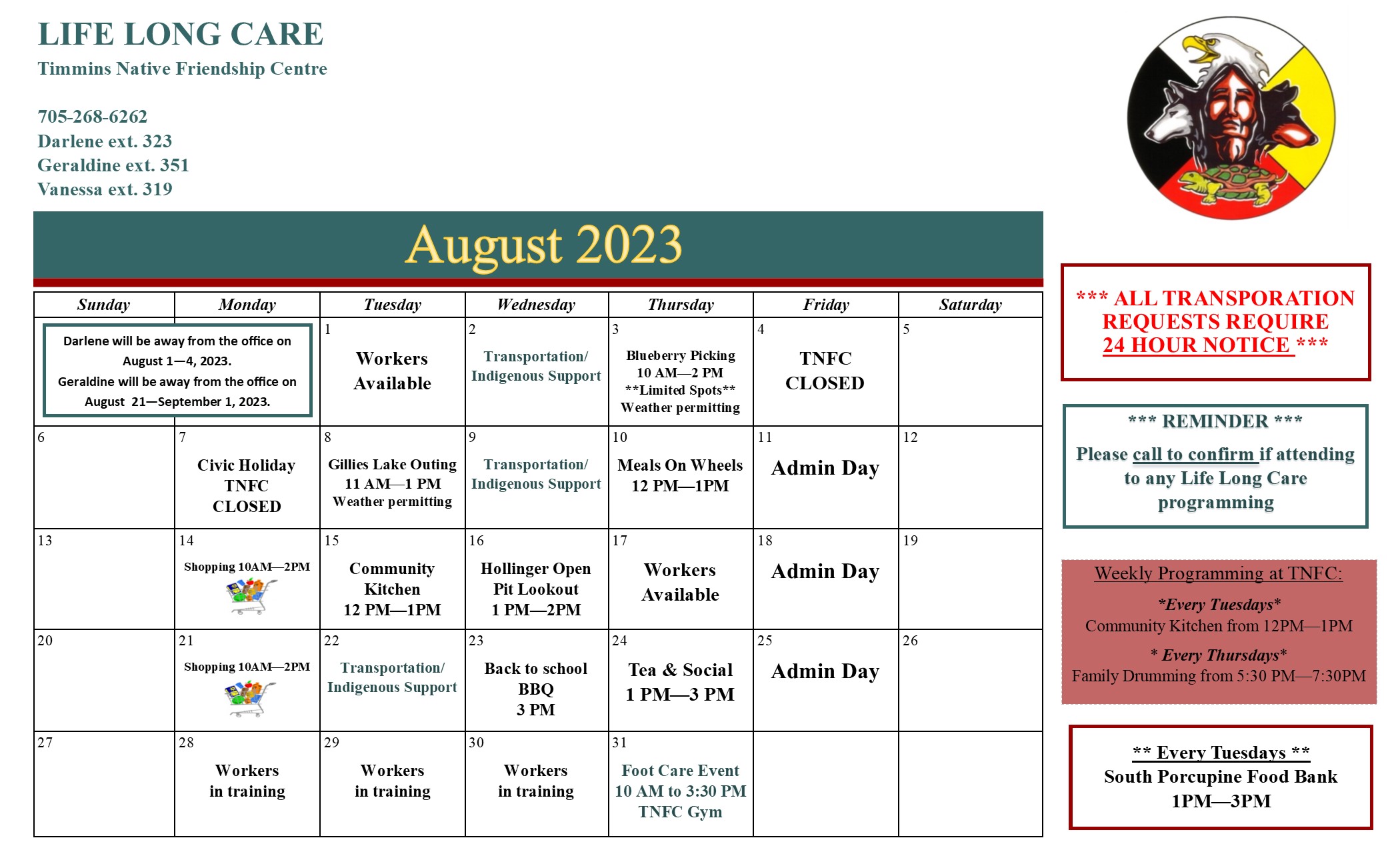 Program Calendars – Timmins Native Friendship Centre