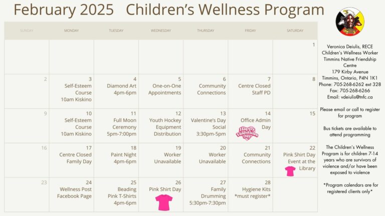 Program Calendars – Timmins Native Friendship Centre
